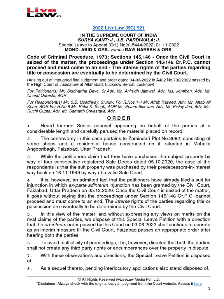 921 Mohd Abid V Ravi Naresh 1 Nov 2022 443320 | PDF | Courts | Government