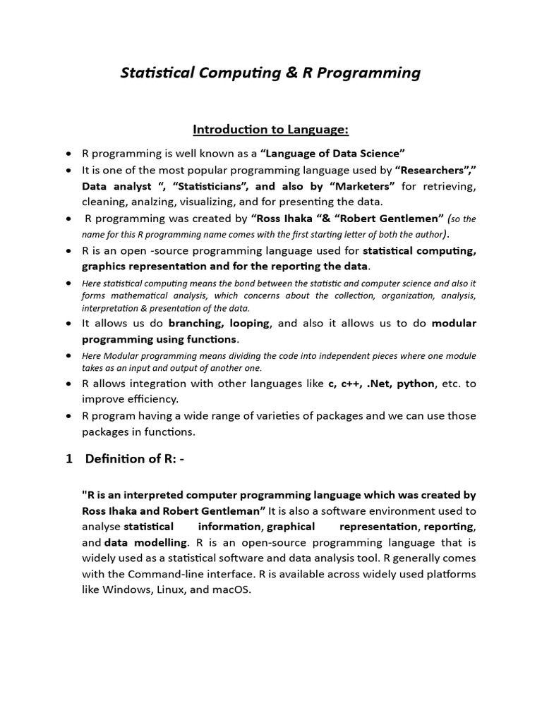 Statistical Computing And R Programming Notes Pdf Pdf R Programming Language Computer 6468