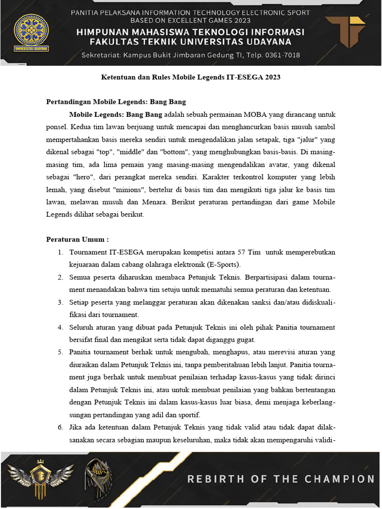 Ketentuan Turnamen Mobile Legends 2023 | PDF