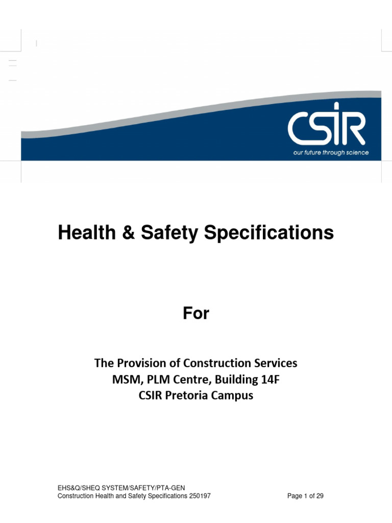 Health and Safety Specifications | PDF | Occupational Safety And Health ...