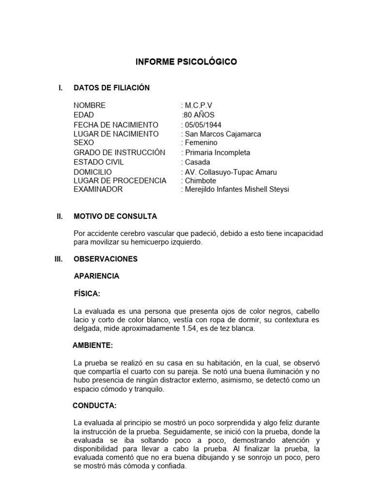 Informe Psicológico de Benton - Práctica-Mishell | PDF | Ciencia cognitiva | Sicología