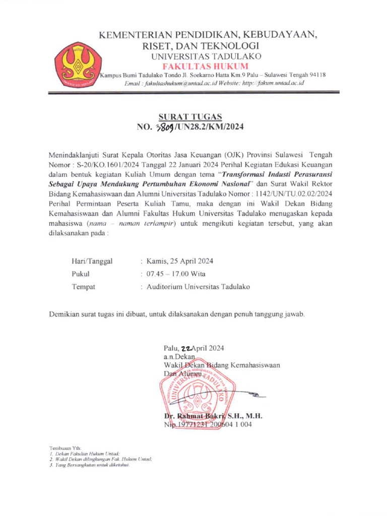 3809 Surat Tugas Kuliah Tamu Oleh OJK | PDF