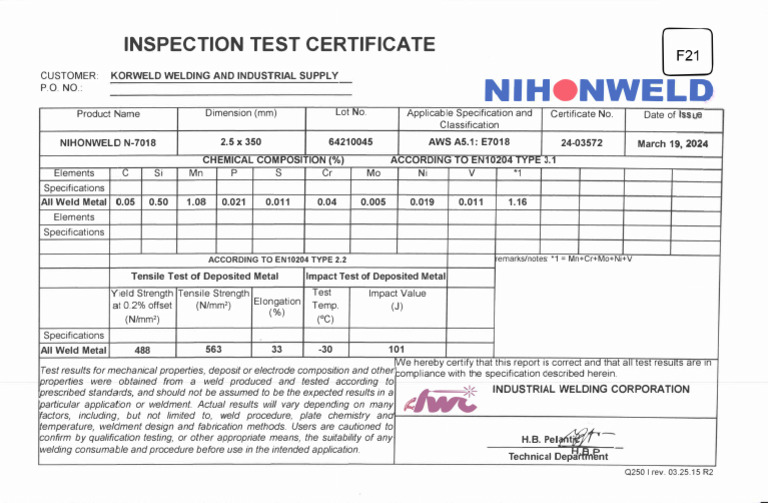 N-7018-2.5mm-64210045 (F21) | PDF | Welding | Construction