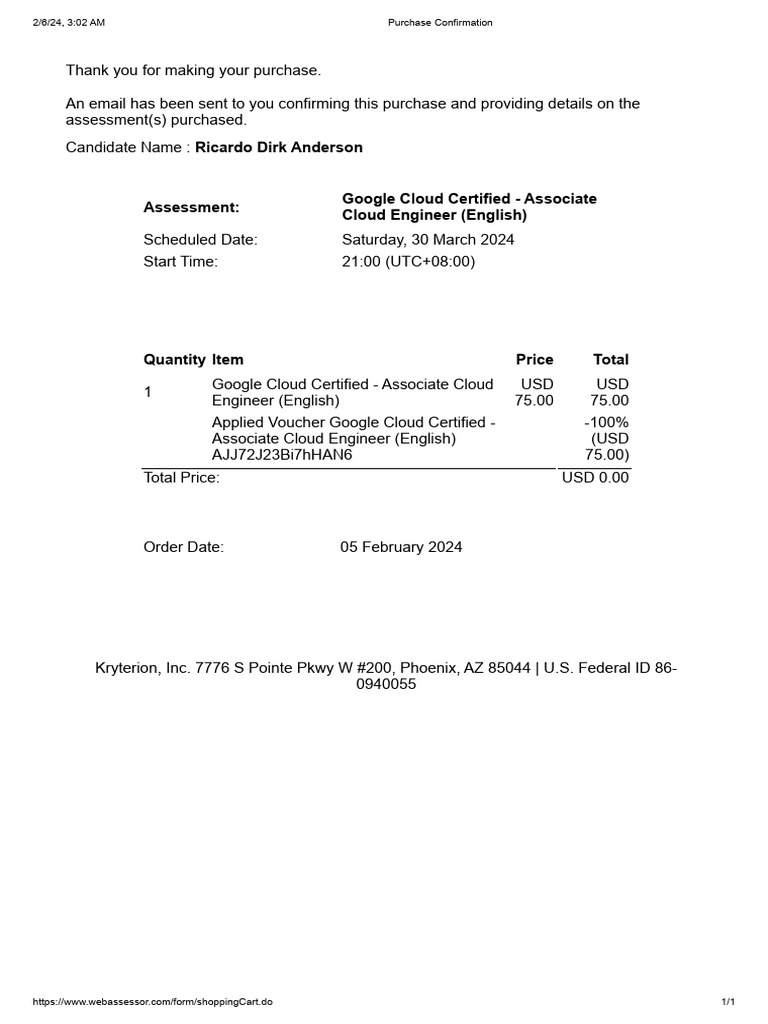 Purchase Confirmation | PDF