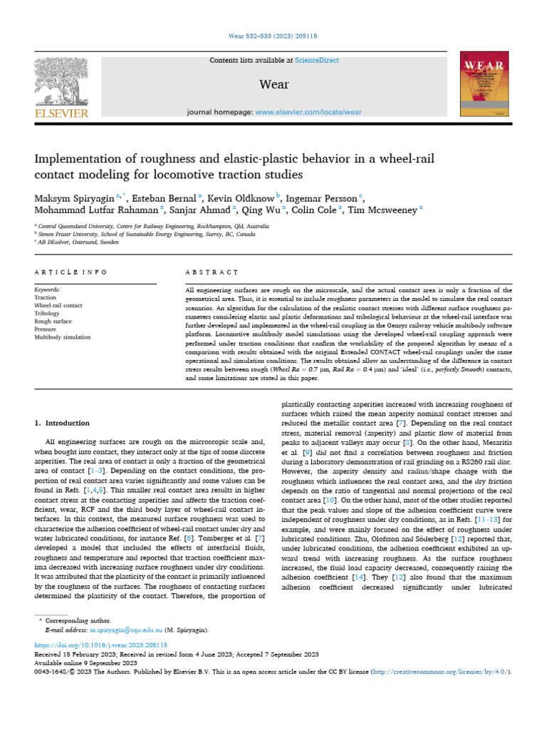 Implementation of roughness and elastic-plastic behavior in a wheel-rail contact modeling for ...
