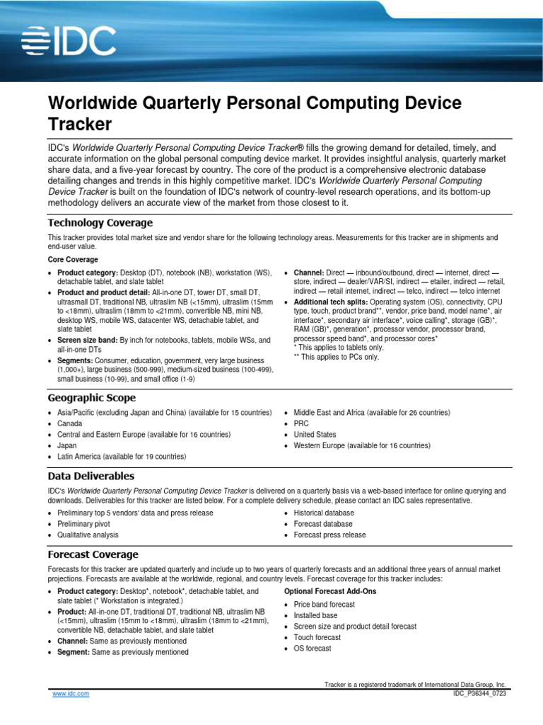 IDC Worldwide Quarterly Personal Computing Device Tracker - 2023 Jul ...