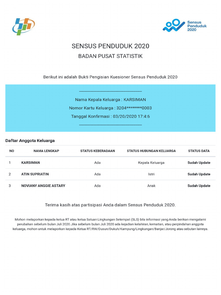 Bukti Pengisian SP2020 Online | PDF