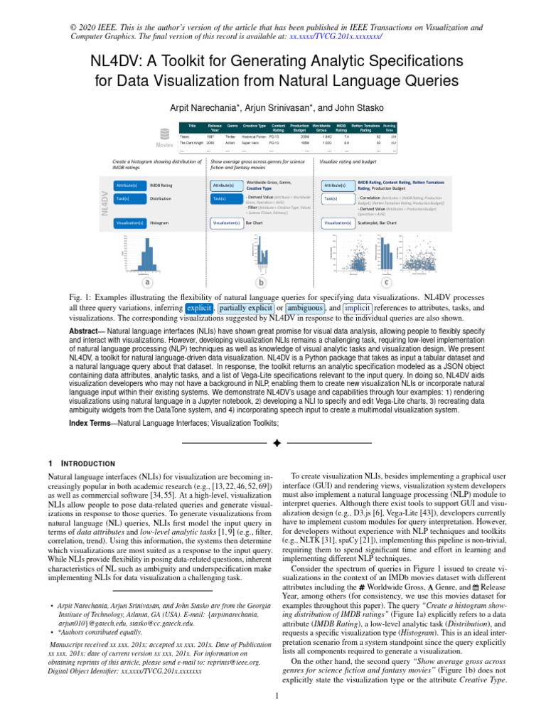 nl4dv Vis20 | Download Free PDF | Parsing | Visualization (Graphics)