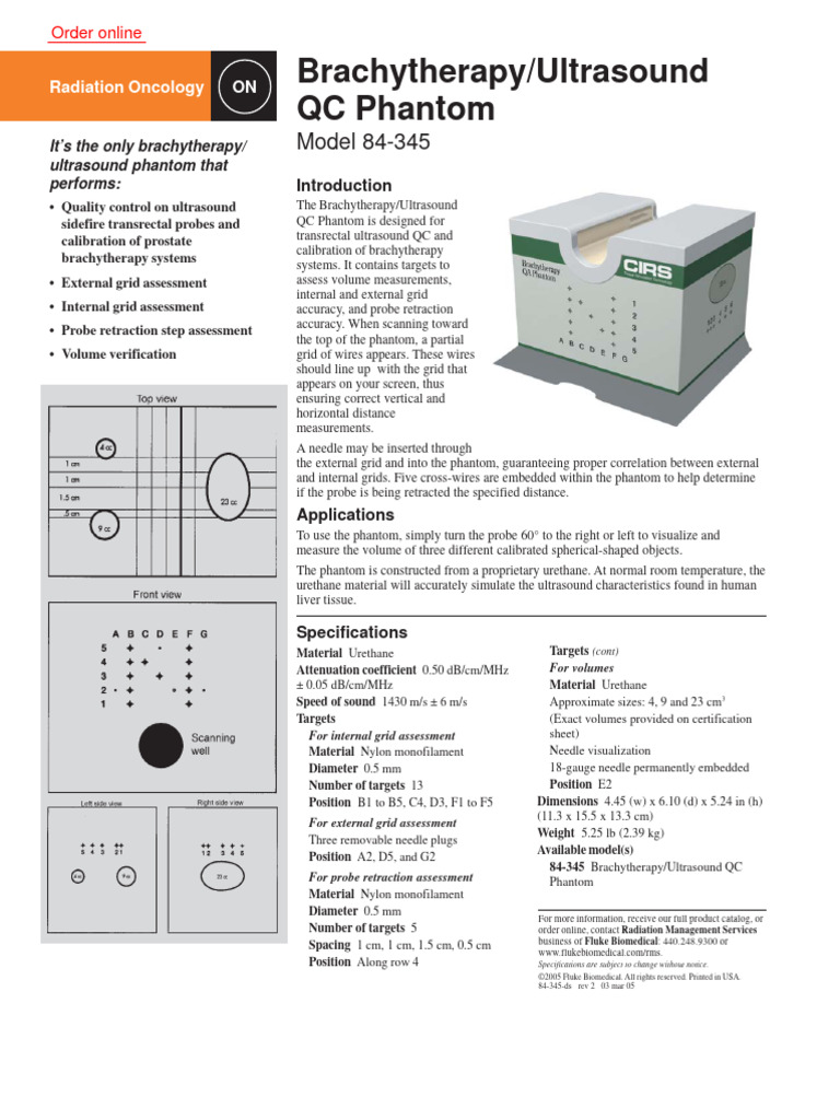 Brachytherapy/Ultrasound QC Phantom: Model 84-345 | PDF | Ultrasound ...