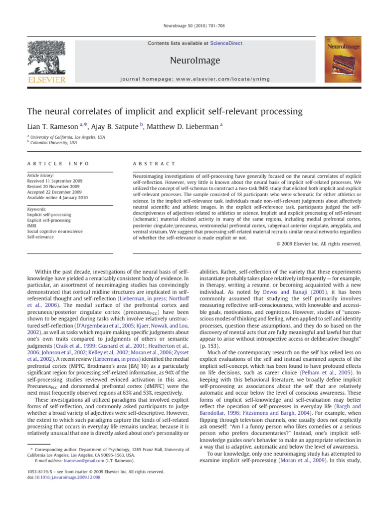 J Neuroimage 2009 12 098 | PDF | Functional Magnetic Resonance Imaging | Self