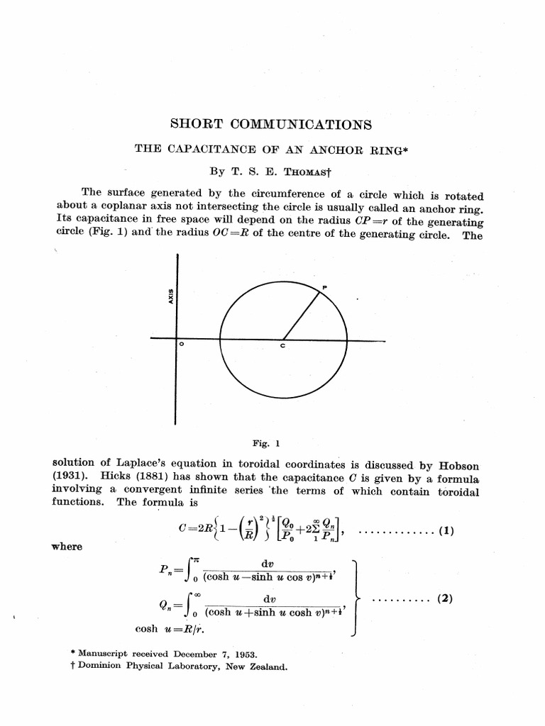 The Capacitance of An Anchor Ring | PDF | Circle | Complex Number
