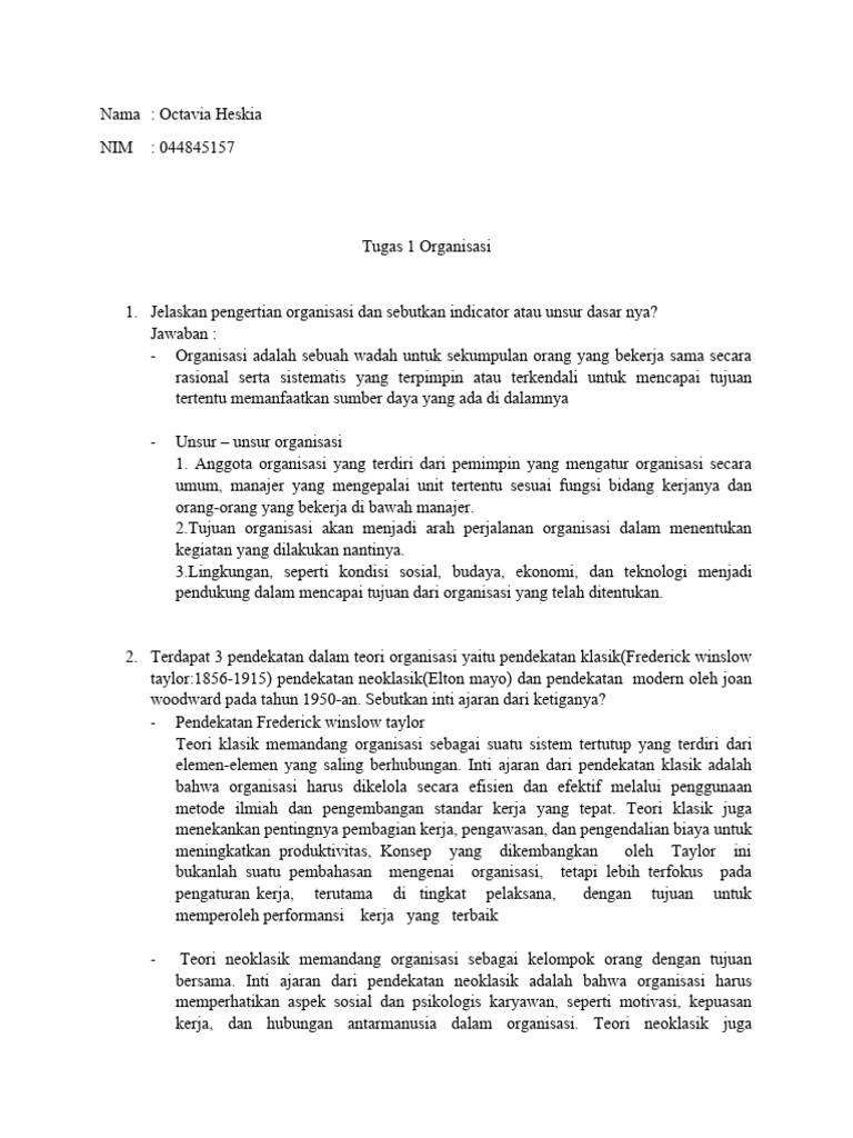 Tugas 1 Organisasi | PDF | Karier & Perkembangan | Bisnis