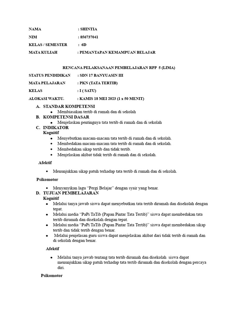 RPP 5 PKN Tata Tertib | PDF