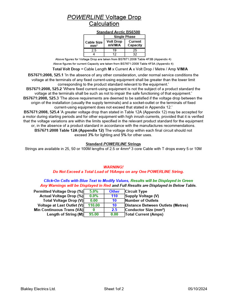 Powerline Voltage Drop Spreadsheet | PDF | Ac Power Plugs And Sockets ...