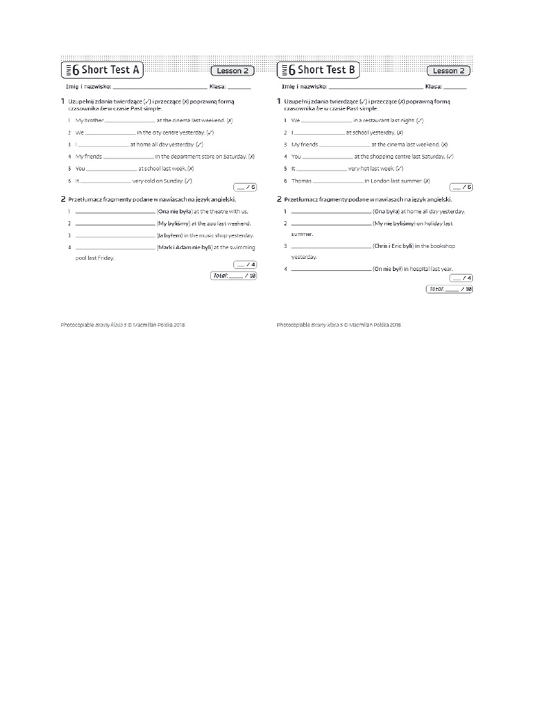 Short Test Unit 6 Lesson 2 | PDF
