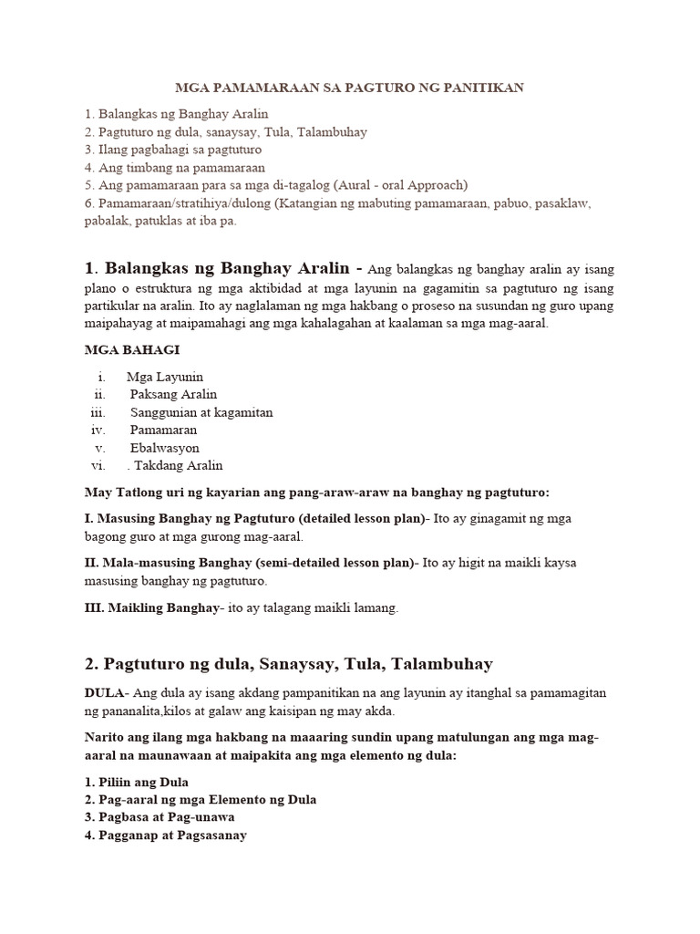 MGA-PAMAMARAAN-SA-PAGTURO-NG-PANITIKAN (2) | PDF