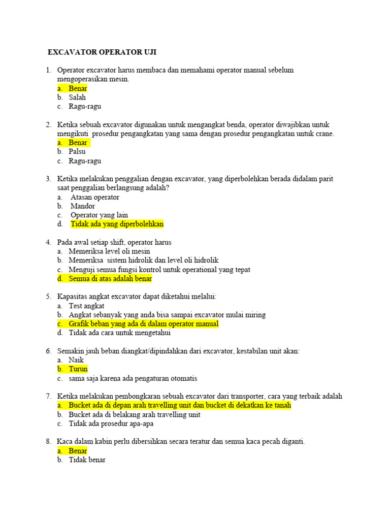 screening test operator excavator | PDF