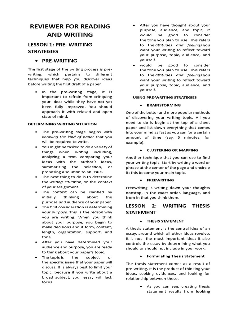 Reviewer For Reading and Writing Skills 11 | PDF | Cognition ...