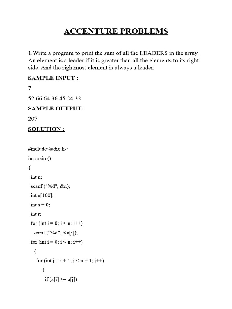 Accenture Problems | PDF | Computer Programming | Computing