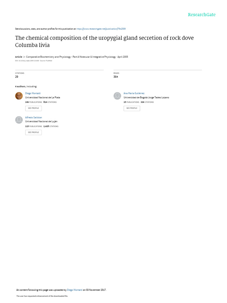 Uropygial Gland Secretion | PDF | Fatty Acid