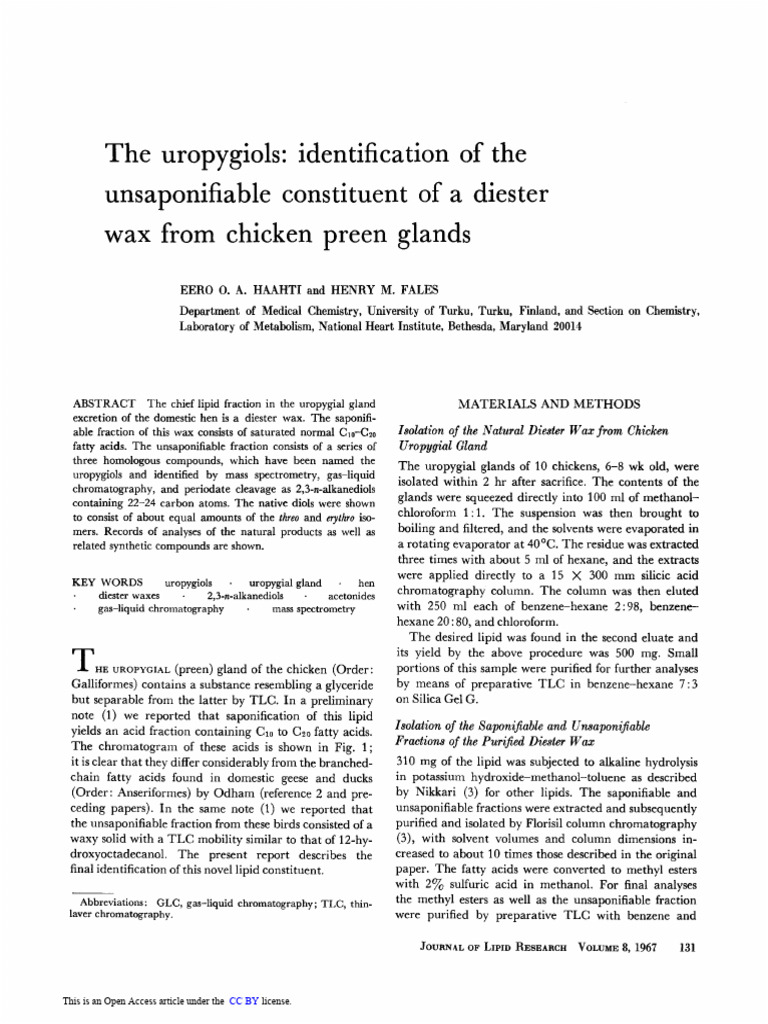 The Uropygiols Identification of The Unsaponifiable Constituent of A ...