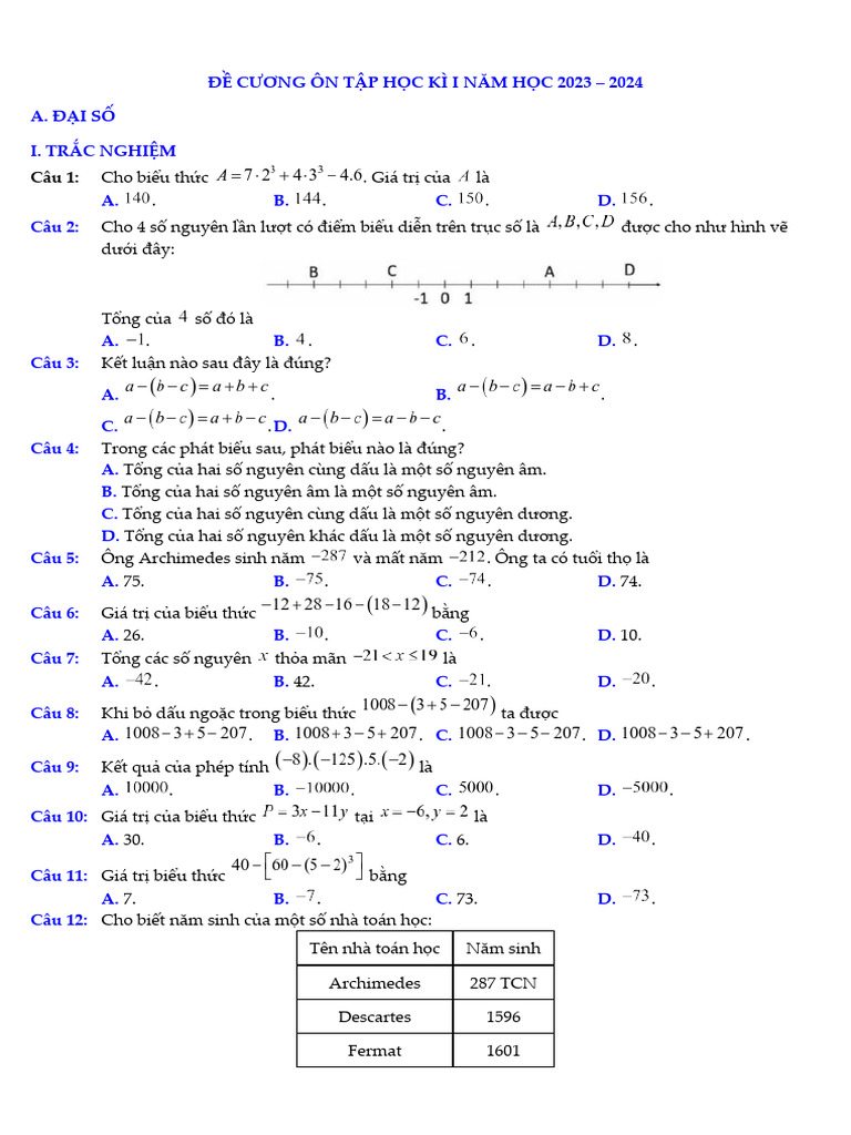 ĐỀ CƯƠNG HK I 23 -24 | PDF