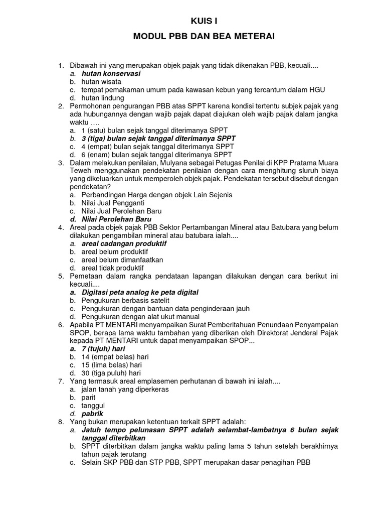 Kuis I - PBB & Bea Meterai | PDF