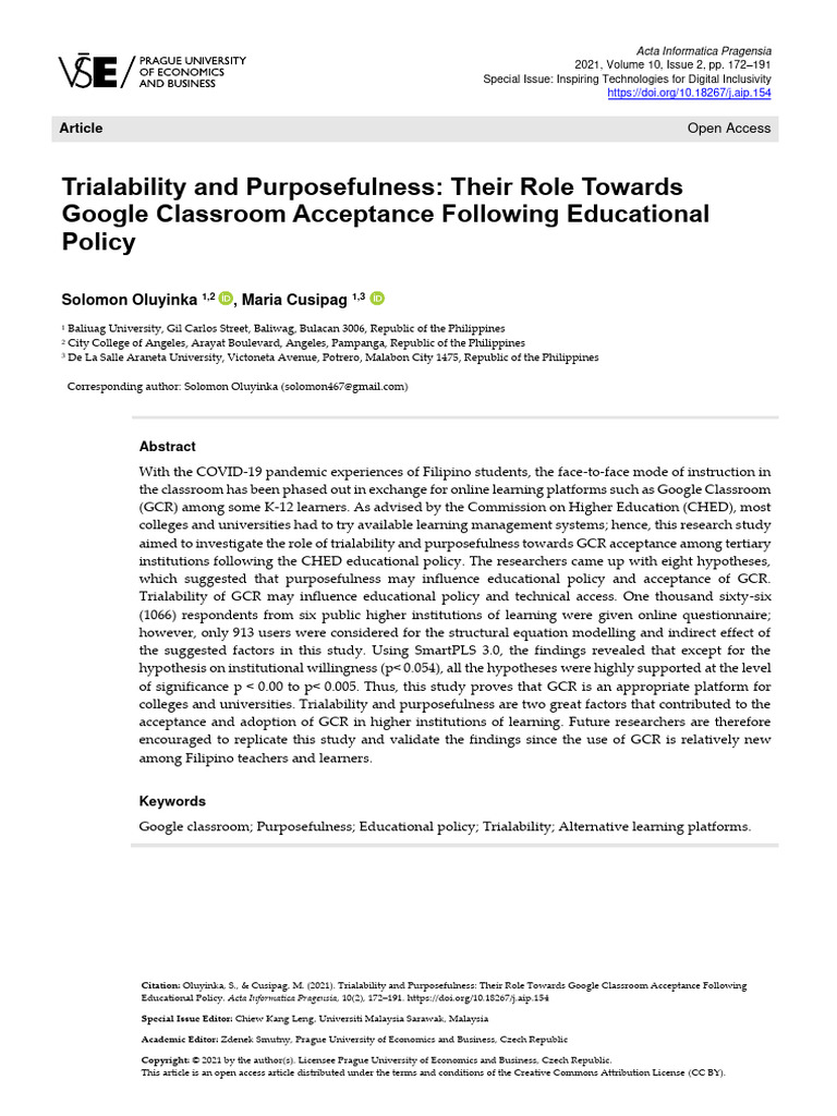 Trialability and Purposefulness Their Ro SAMPLE To FOLLOW | PDF ...
