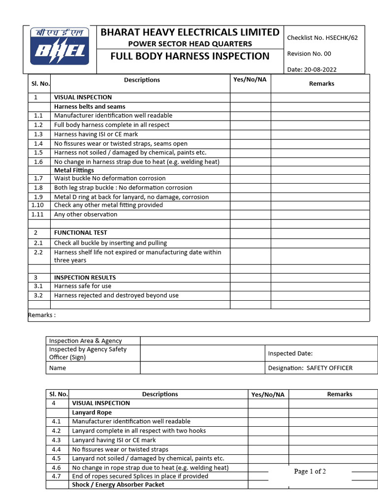 62 Full Body Harness Inspection | PDF | Rope