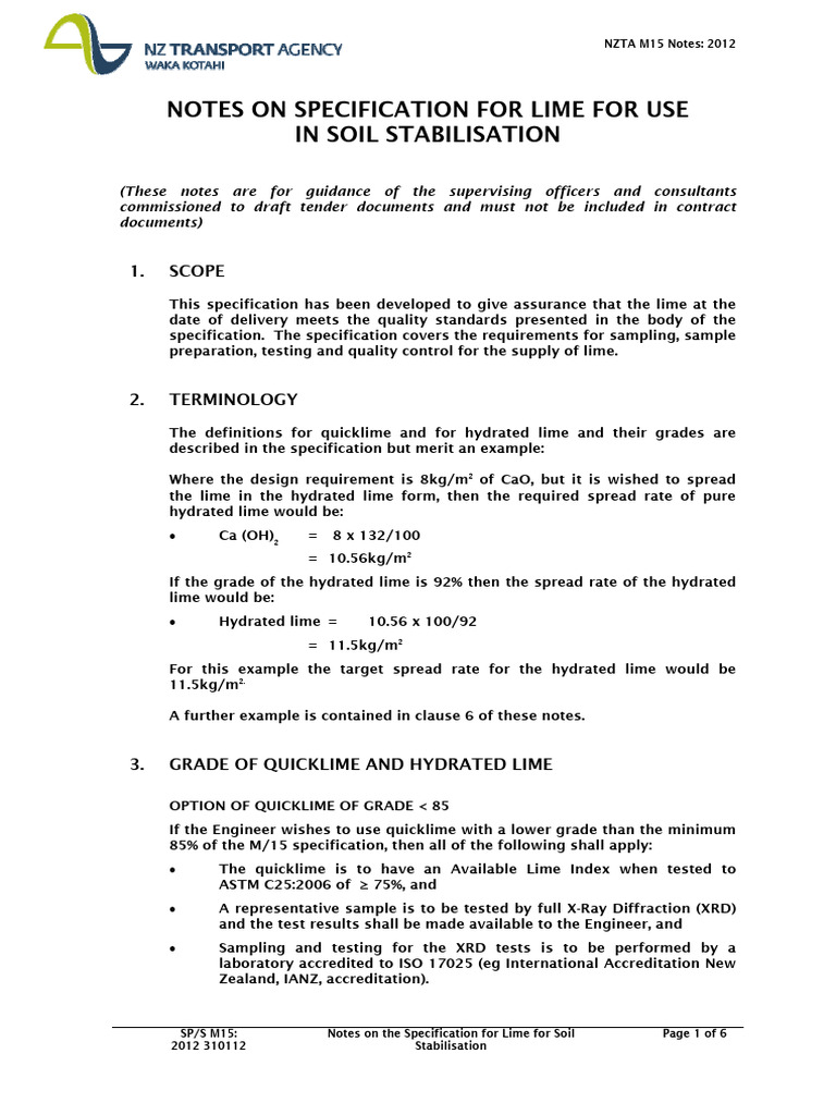 Lime Specification for Soil Stabilisation | PDF | Calcium