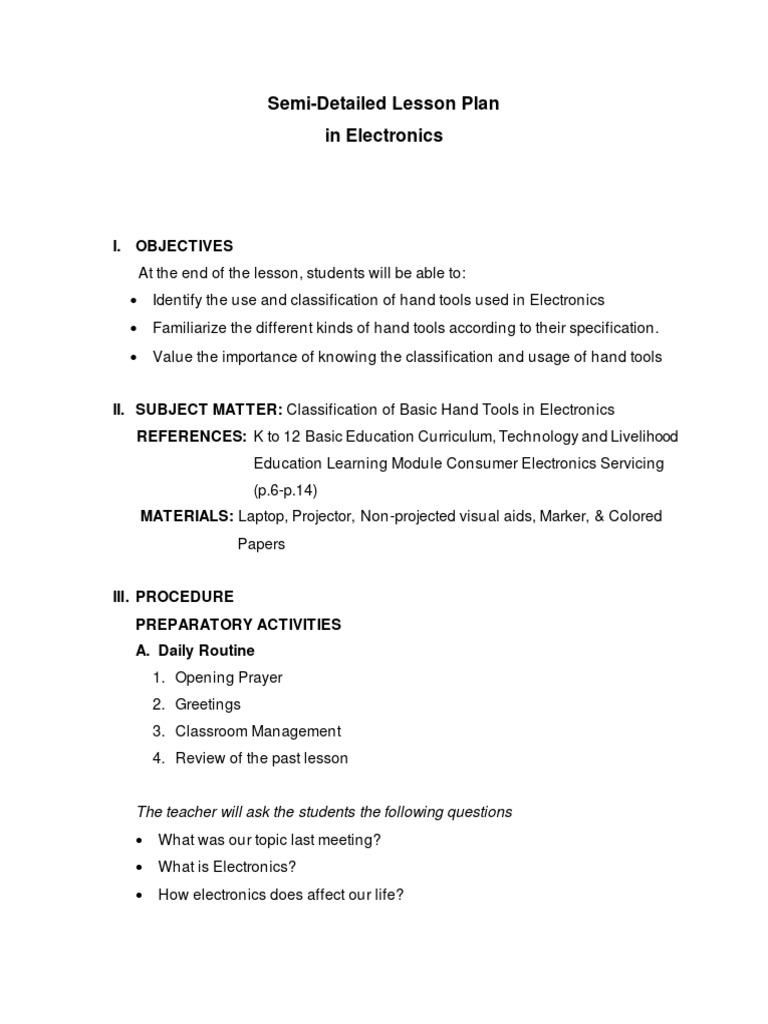 Electronics Lesson Plan: Hand Tools | PDF | Soldering | Tools