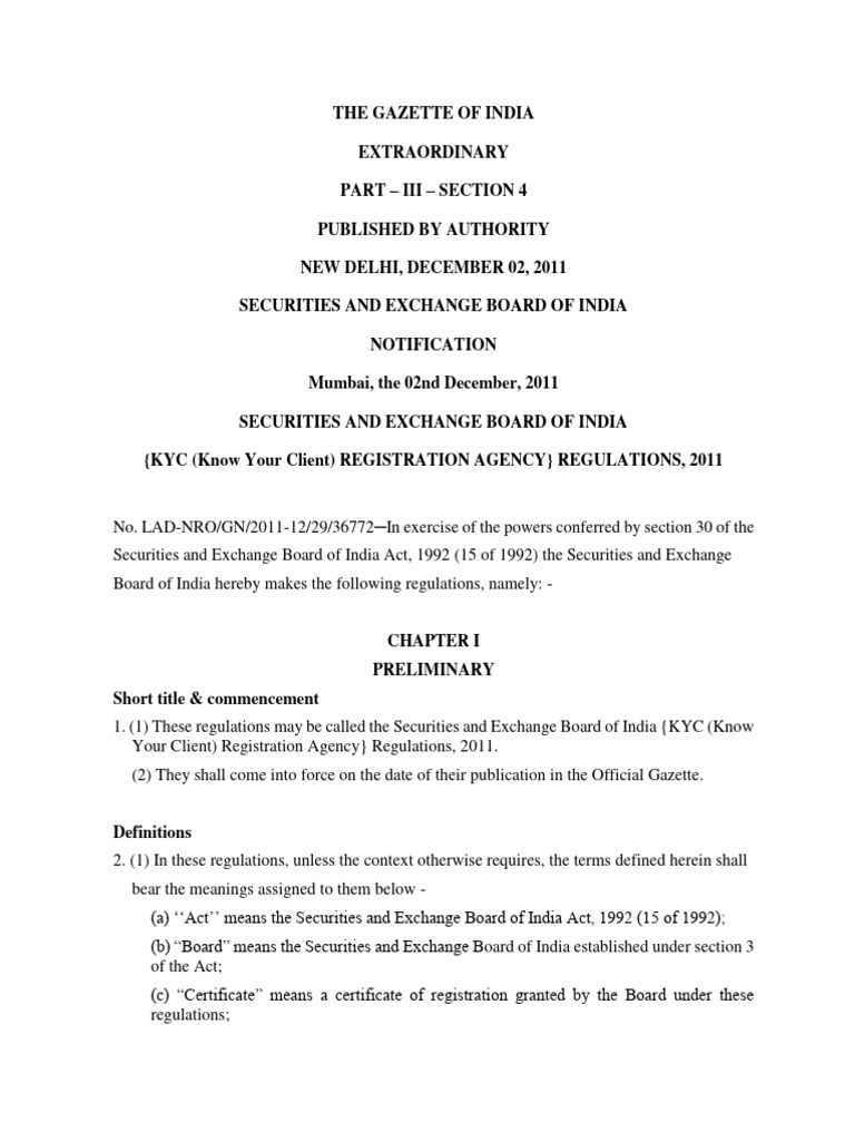 SEBI KYC Regulation Amended | PDF | Securities (Finance) | Regulatory ...