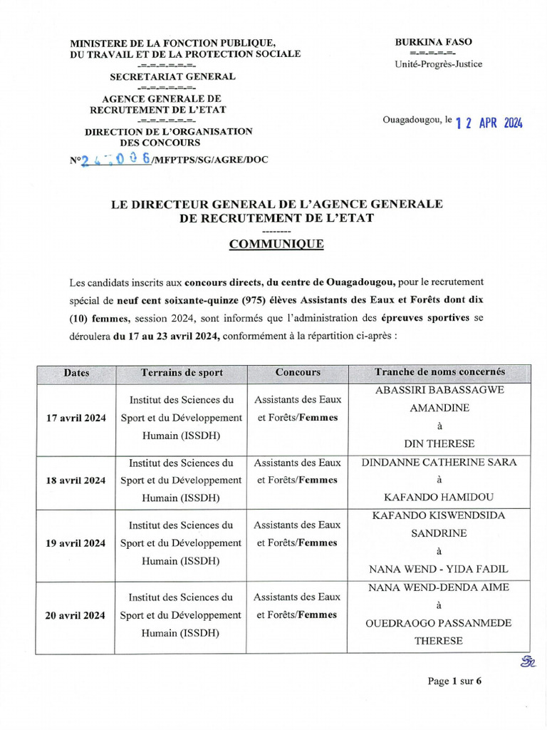 Repartition Candidats Ouaga Sport AEF 2024 | PDF