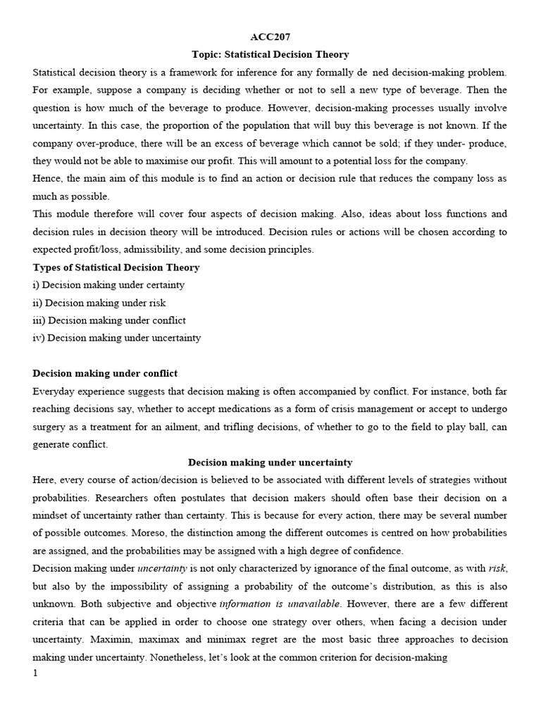 HACC207-Physical Class Statistical Decision Theory Class Note | Download Free PDF | Decision ...
