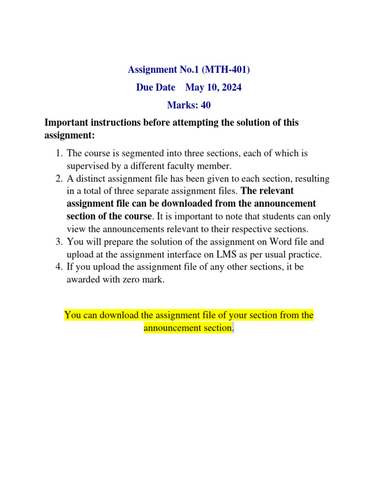 MTH-401 Assignment Instructions | PDF