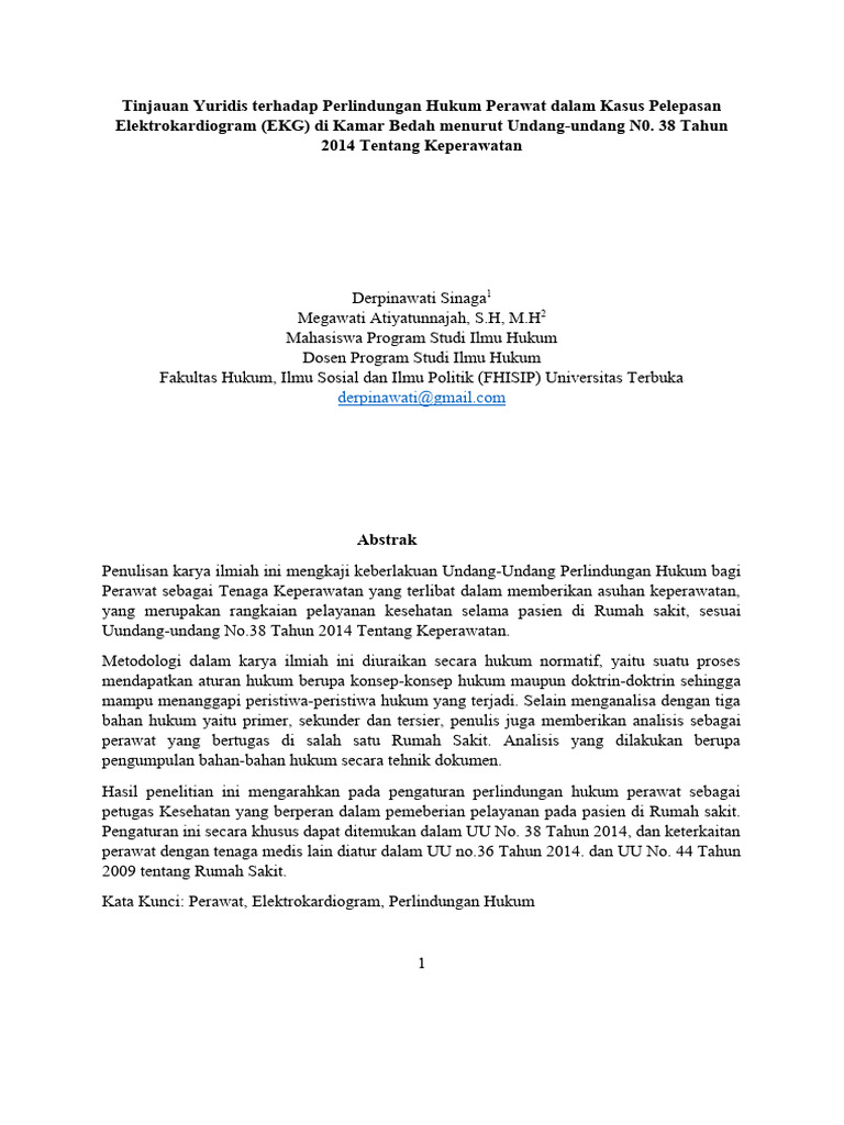 Final. Tinjauan Yuridis Terhadap Perlindungan Hukum Perawat Dalam Kasus Pelepasan ...
