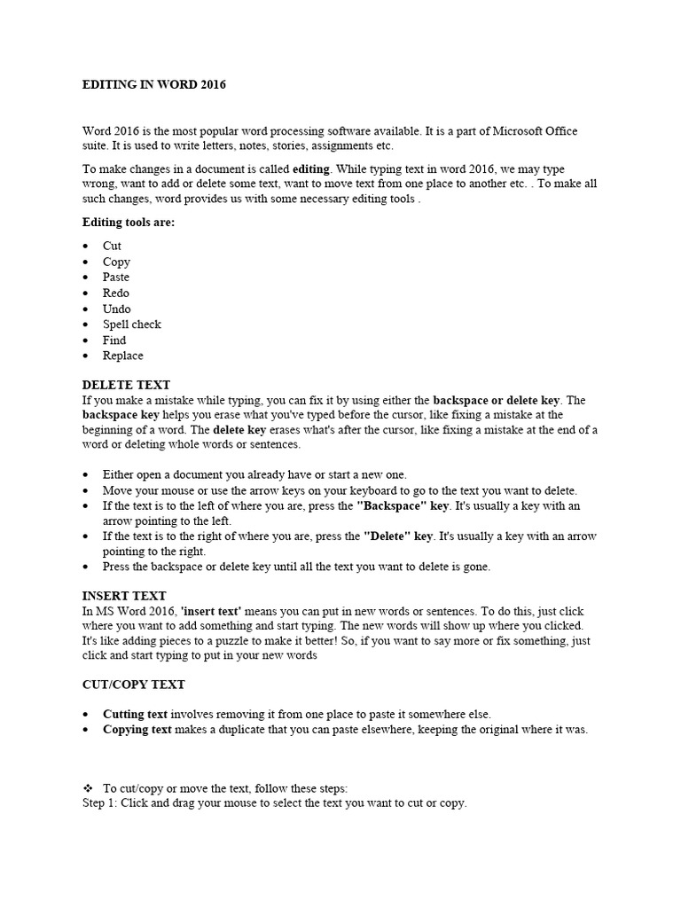 Editing in Word 2016 | Download Free PDF | Microsoft Word | Text