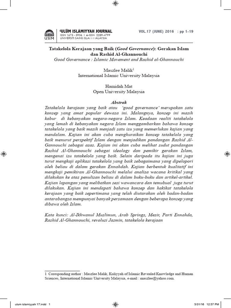 Tatakelola Kerajaan Yang Baik (Good Governance) Gerakan Islam Dan ...