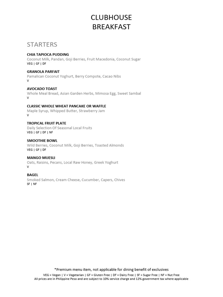 Clubhouse Menu (Master) | PDF | Thai Cuisine | Ice Cream