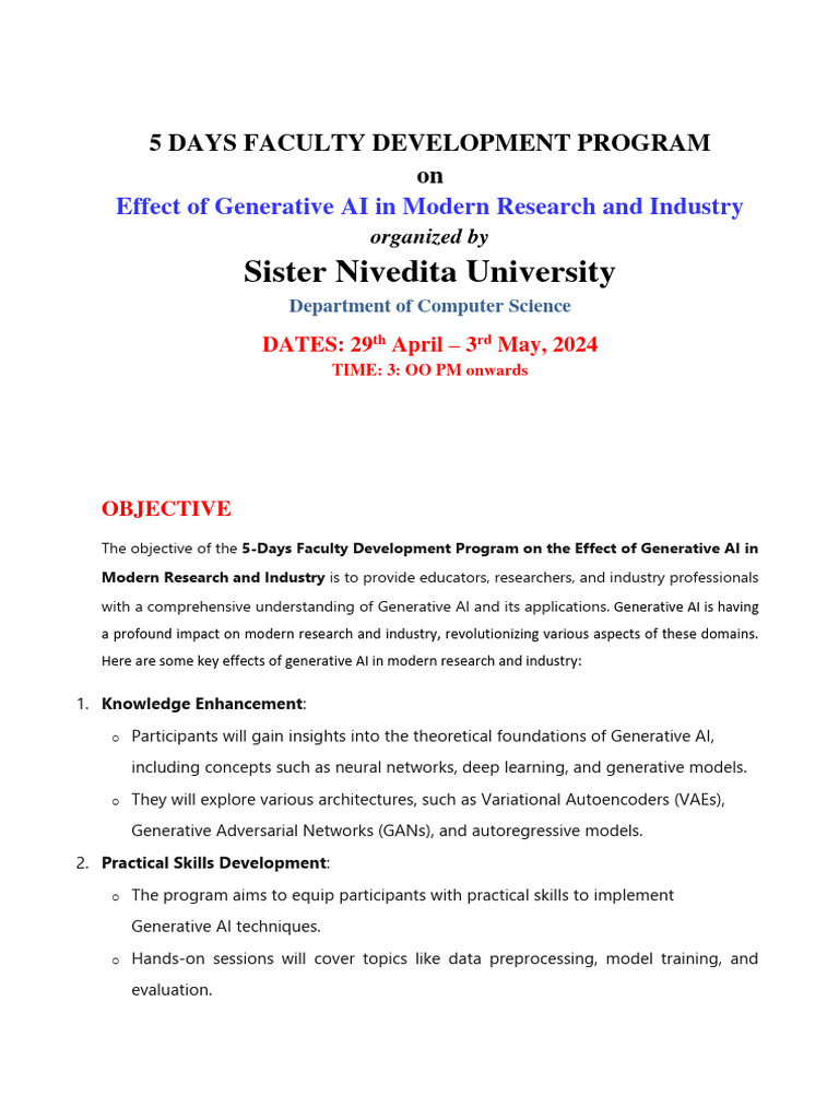 5 Days Faculty Development Program April 2024 Pdf Artificial Intelligence Intelligence Ai