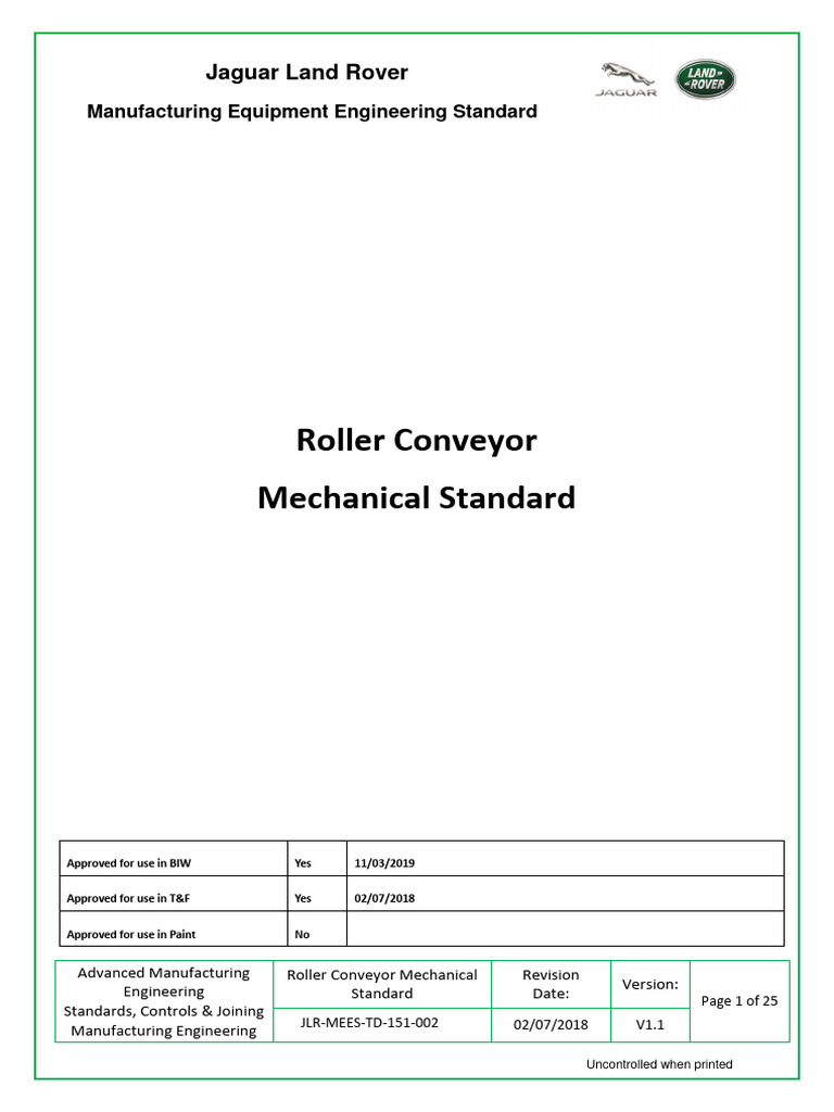 Roller Conveyor Mechanical Standard V1.1 JLR-MEES-TD-151-002 | Download ...