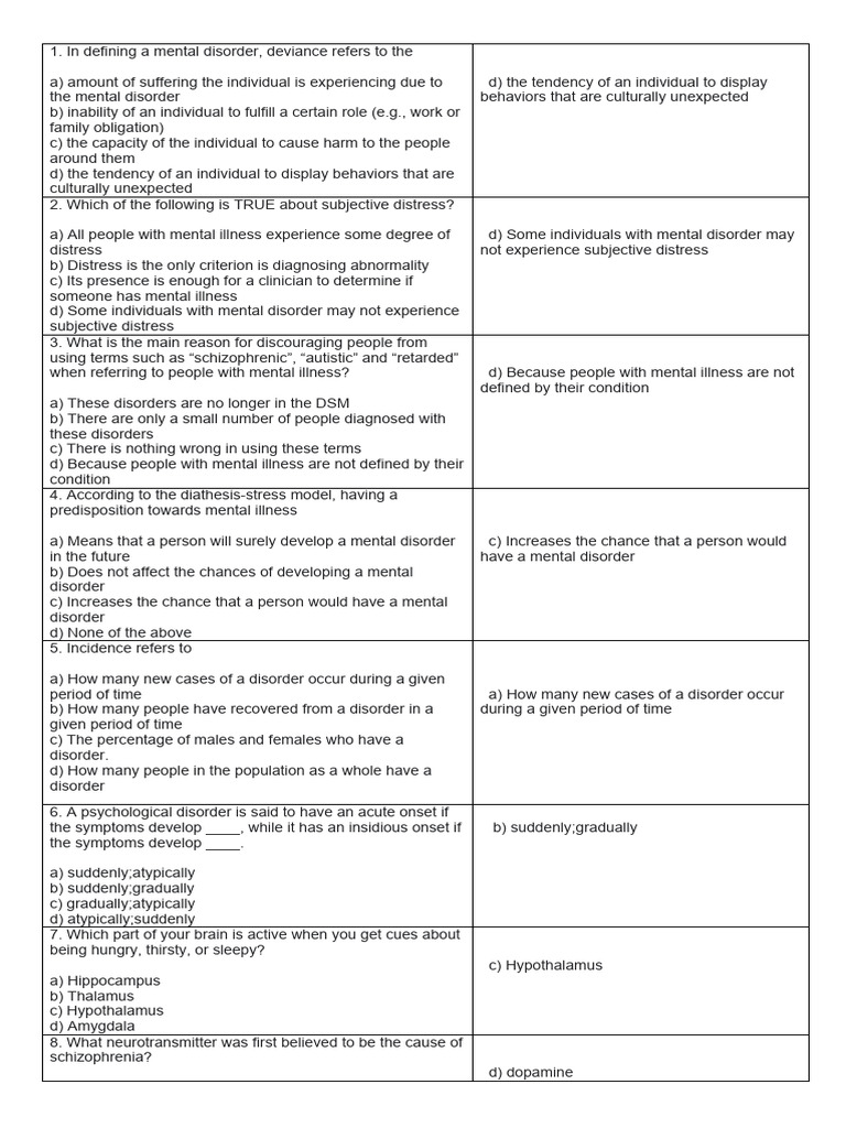 Ab Psych Refresher Diagnostics | PDF | Obsessive–Compulsive Disorder | Mental Disorder