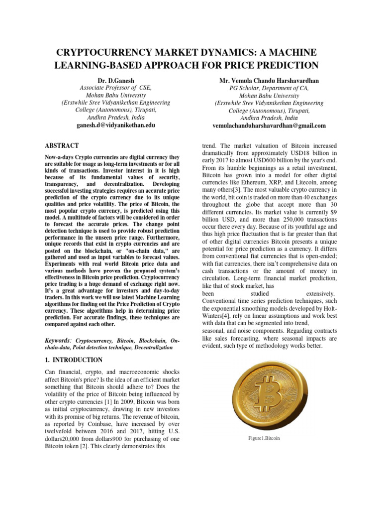 Cryptocurrency Market Dynamics A Machine Learning Based Approach For Price Prediction