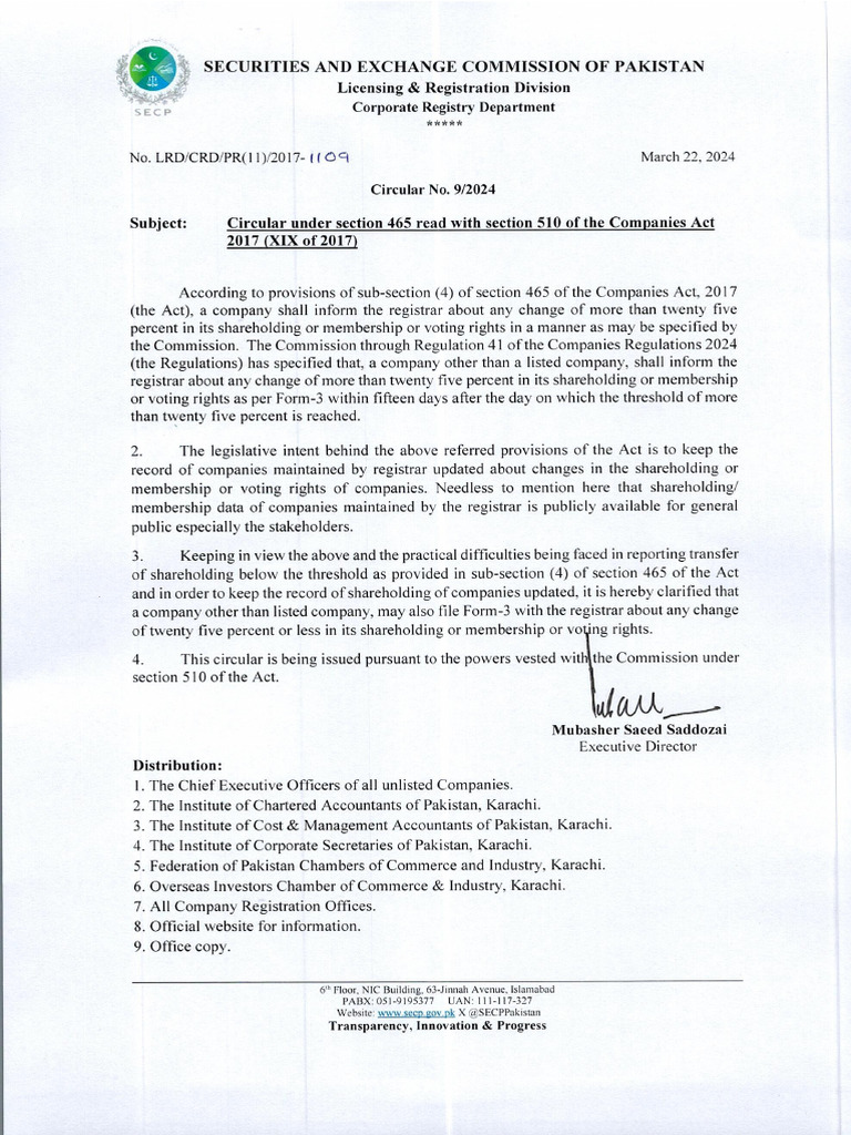 2024 SECP Circular No 09 of 2024 | PDF