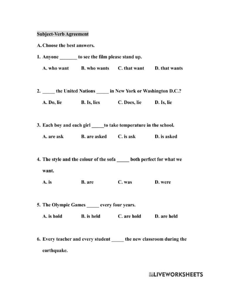 Exercise - Subject Verb Agreement | PDF