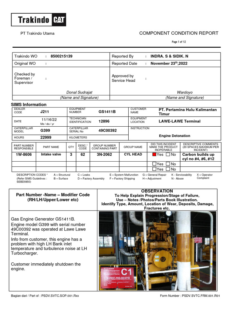 Engine Condition Report for GS1411B | PDF | Engines | Carburetor