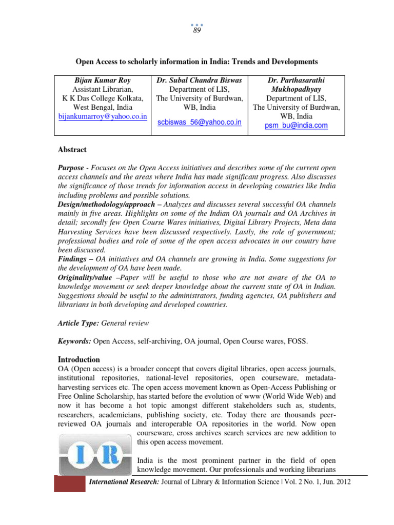 Open Access To Scholarly Information in | PDF | Open Access | Digital ...