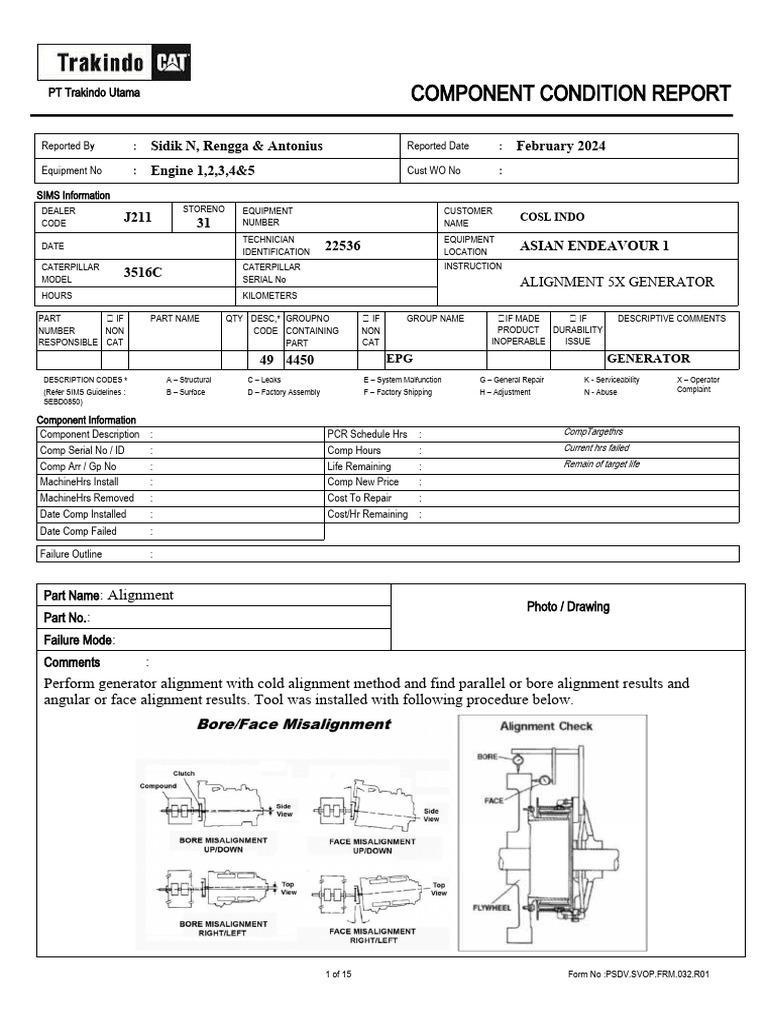 5x Engine Component Condition Report Gen Alignment | PDF | Engineering | Mechanical Engineering