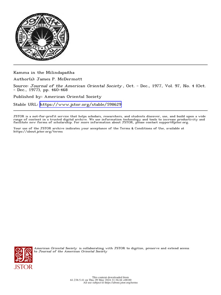 Kamma in The Milindapañha | PDF | Nāstika | Eastern Philosophy