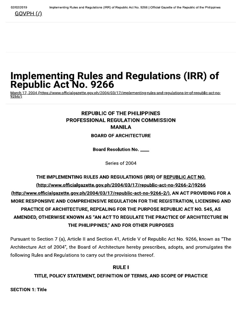 01 Ra 9266 Architecture Act of 2004 | PDF